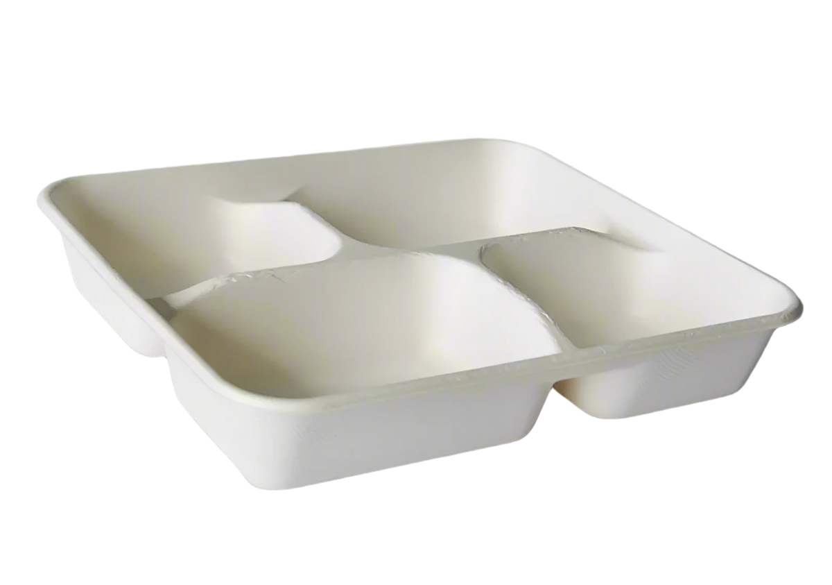 4-Compartment Bagasse Container | Compostable | Takeaway Container ...